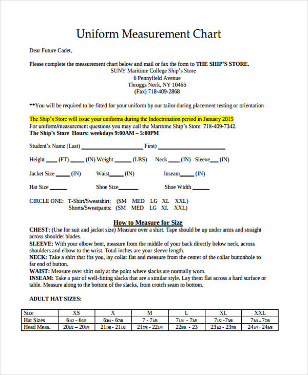 Measurement Chart Templates - 16+ Free Word, PDF Format Download
