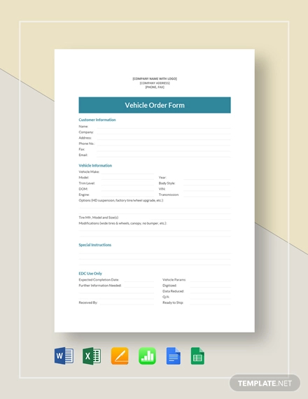 7+ Vehicle Order Templates - Word, Google Docs