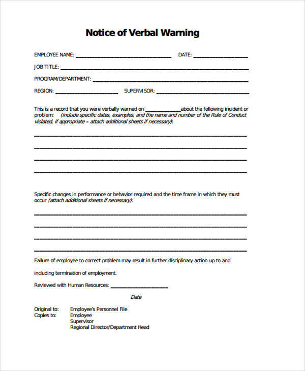 Printable Verbal Warning Template