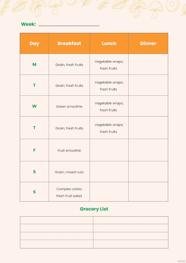 Diet Chart Template Diet Chart Template