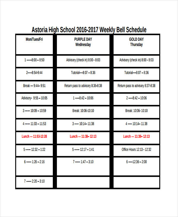 10 Weekly School Schedule Templates Sample Example
