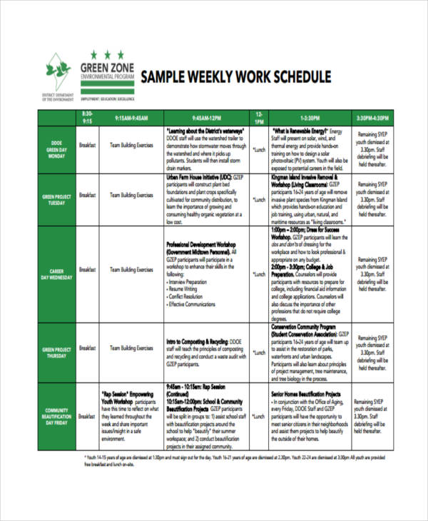 Work Schedule Template - 20+ Free Sample, Example Format Download