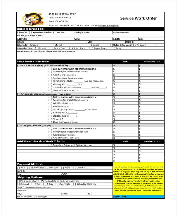 7+ Service Order Templates - Word, PDF