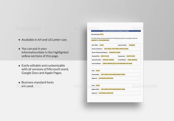9+ Design Quotation Template -Word, PDF, PSD, Google Docs, Apple Pages