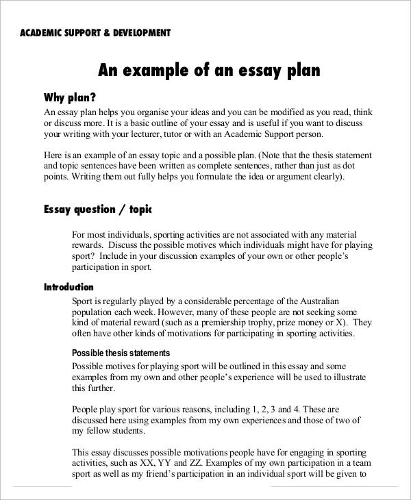 Essay Plan Help 301 Student Skills And Development Centre
