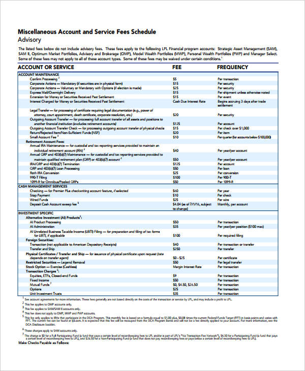 6+ Fee Schedule Templates - Free Samples, Examples Format Download