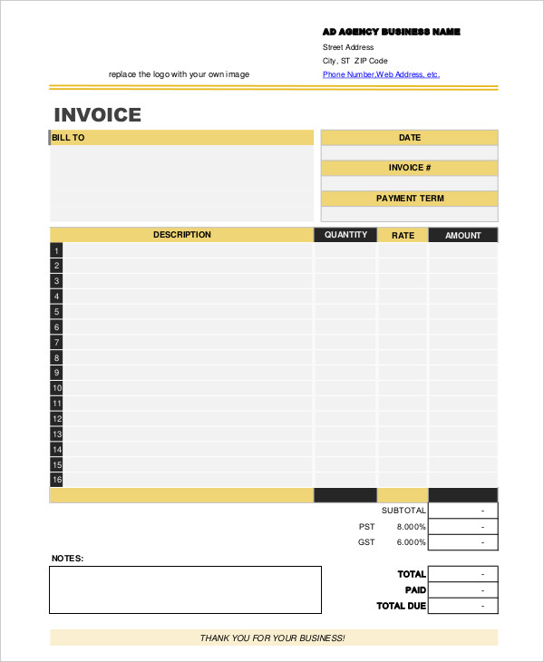 Advertising Invoice Template Free Printable Templates
