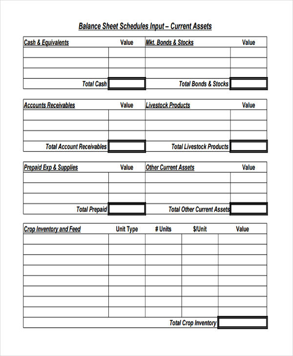 Agriculture Balance Sheet Template