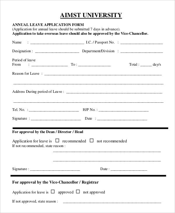 Sample Of Annual Leave Application - Design Talk