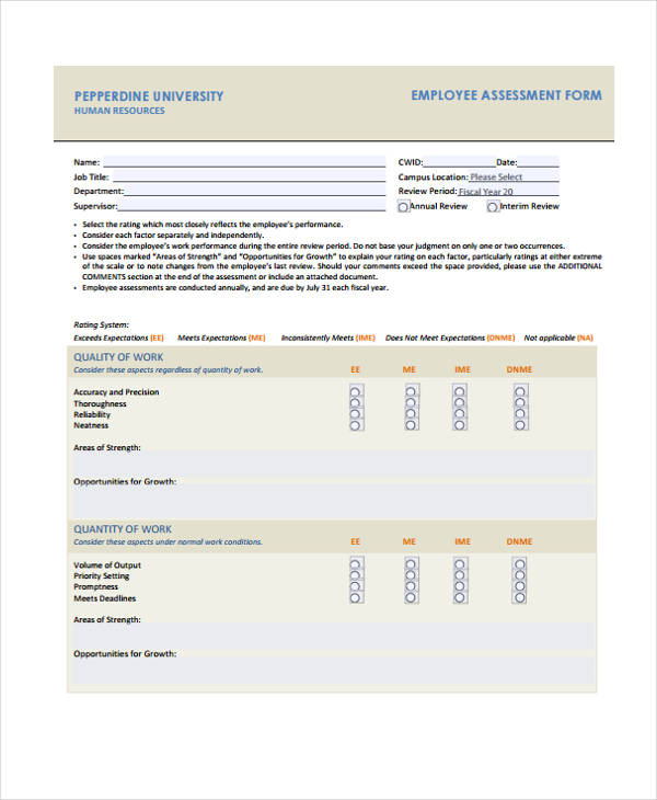 Assessment Form In Pdf