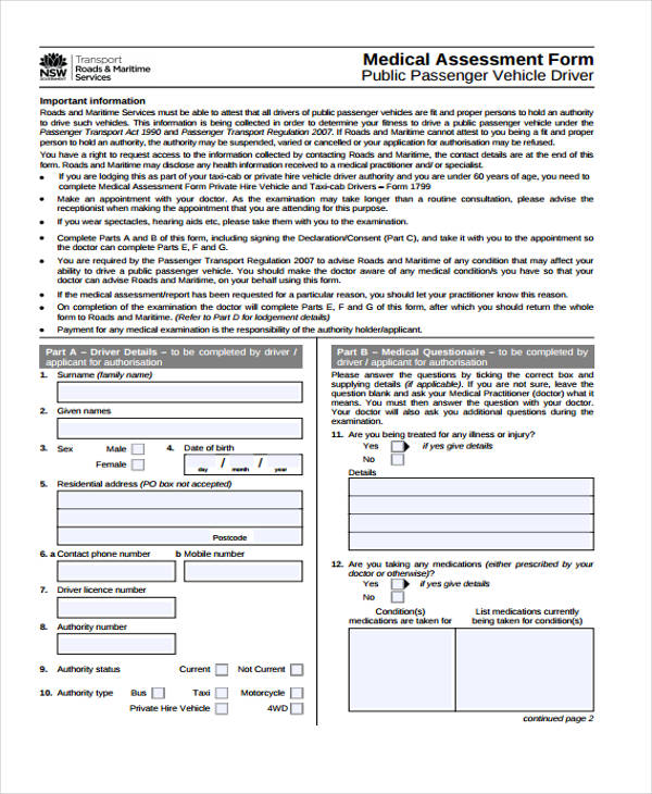 Medical Assessment Template