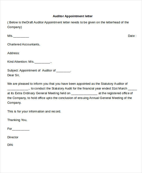 Auditor Appointment Letter Templates - 11+ Word, PDF Format Download