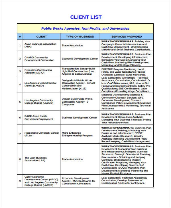 9+ Client List Templates - Free Samples, Examples Format Download