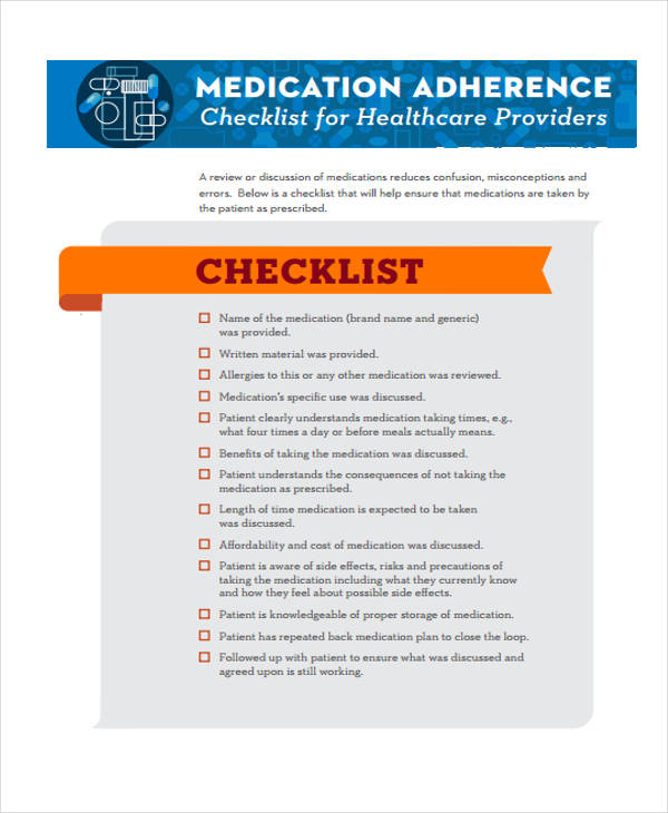 10+ Medication Checklist Templates - Free Samples, Examples Format Download