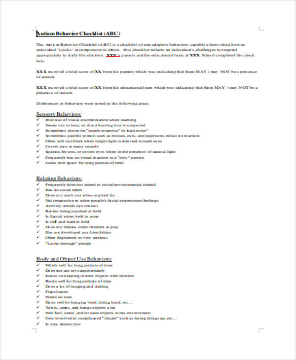 11+ Behavior Checklist Templates - Free PDF, Word Format Download