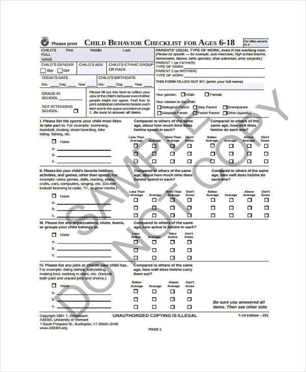 11+ Behavior Checklist Templates - Free PDF, Word Format Download