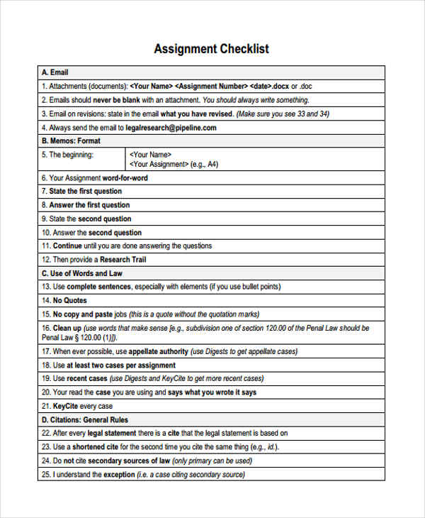 Assignment Checklist Template - 8+ Free Word, PDF Format Download