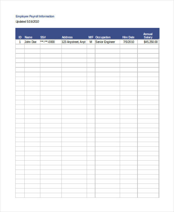 Payroll Sheet Templates 10 Free Samples Examples Format Download