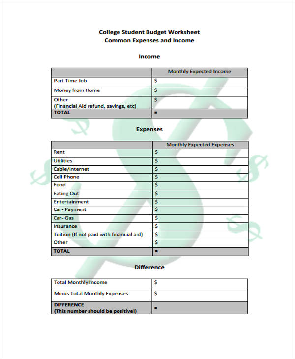 11+ Student Budget Templates - Free Sample, Example, Format Download