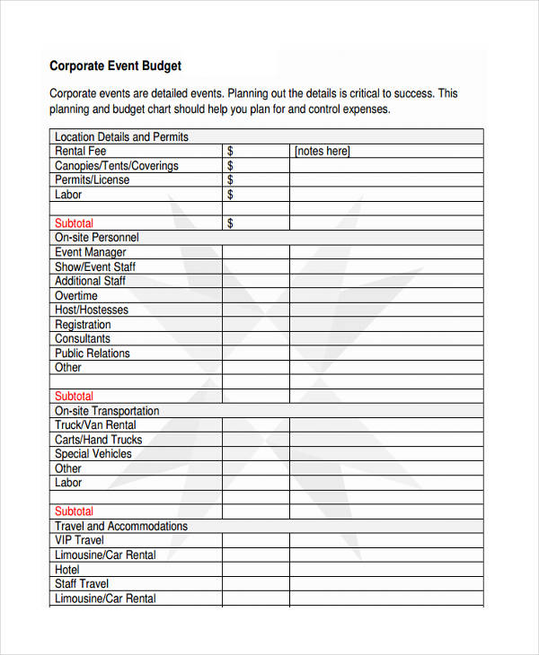 Corporate Budget Template Excel Templates Corporate Budget Template Excel Templates