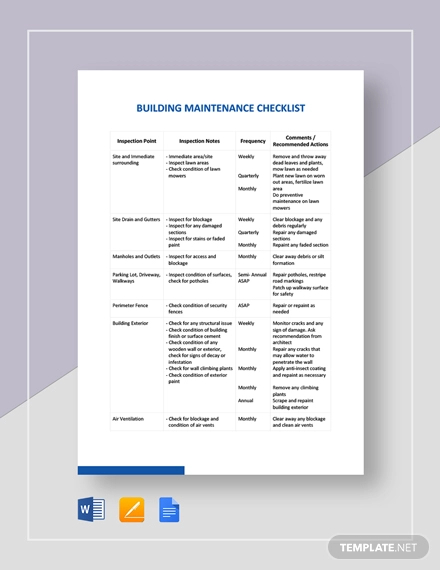 32 Maintenance Checklist Templates Word PDF Google Docs