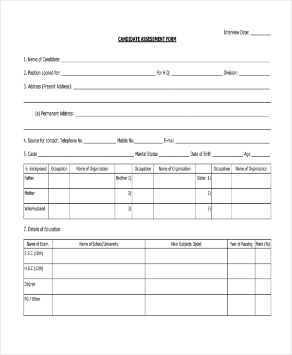 47+ Assessment Form Examples
