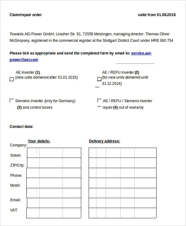 29+ Order Templates in Word