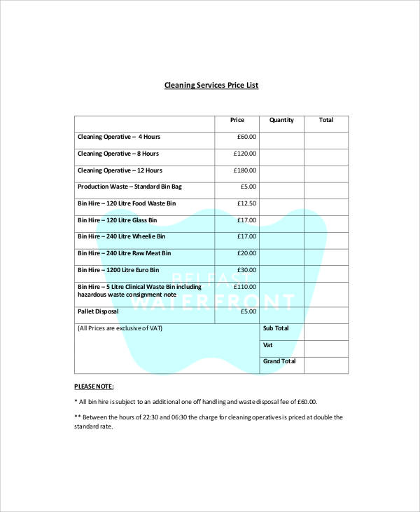 Service List Templates - 6+ Free Samples, Examples Format Download