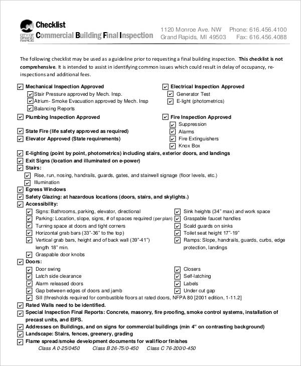 Building Checklist Templates - 18+ Word, PDF Format Download