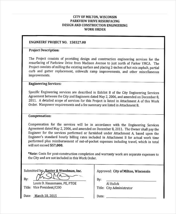 31 Work Order Formats Word PDF Docs
