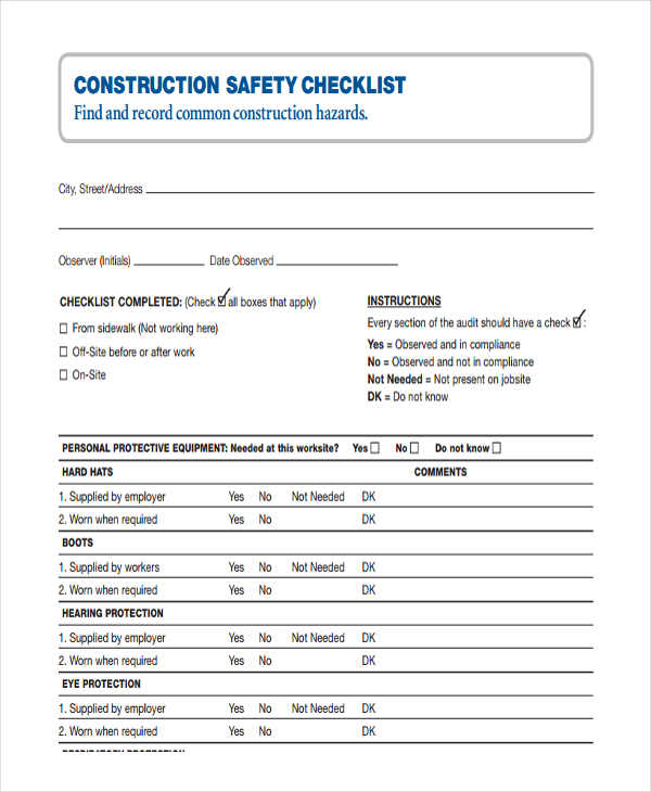 18+ Construction Checklist Templates - PDF, Word Format Download