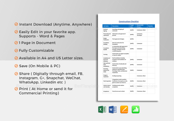 Building Checklist Templates - 18+ Word, PDF Format Download