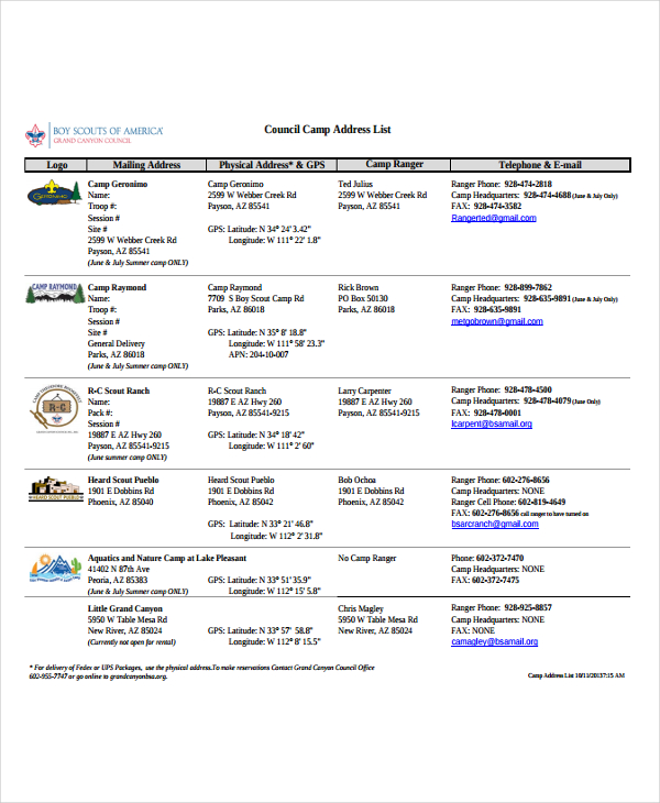 Address List Templates -7+ Free Word, PDF Format Download