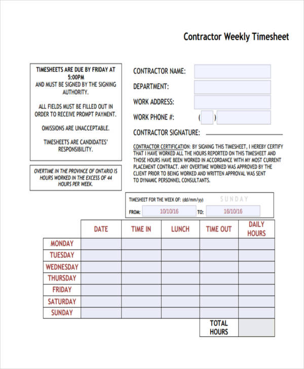 34 Free Timesheet Templates