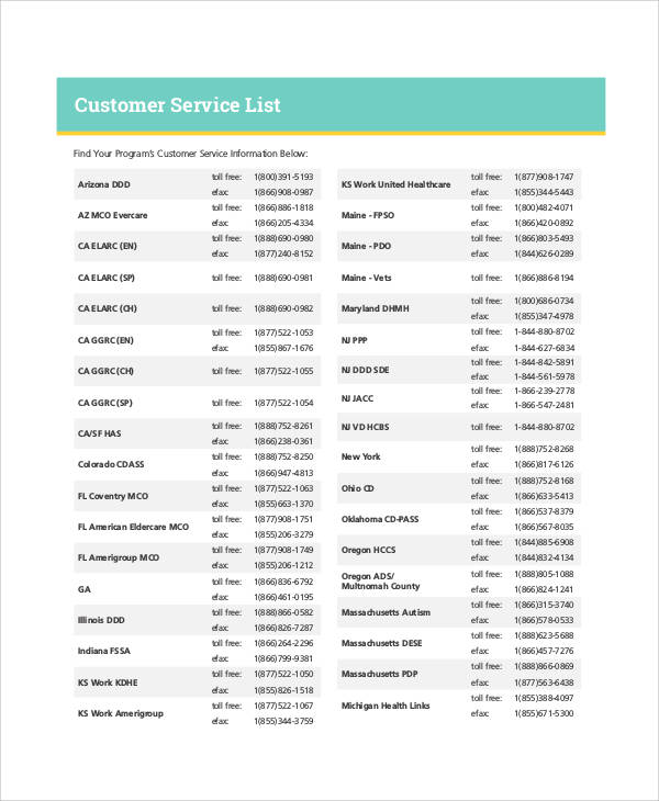 Service List Templates - 6+ Free Samples, Examples Format Download