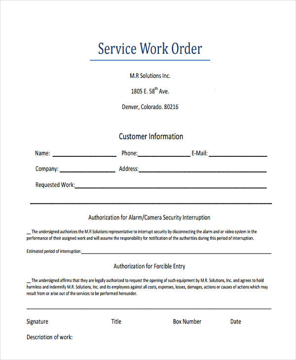 31+ Work Order Formats - Word, PDF, Docs