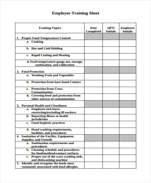 Training Sheet Template 9 Free PDF Format Download Free Premium 