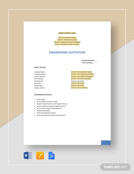 9+ Engineering Quotation Templates - AI, PSD, Google docs, Apple pages