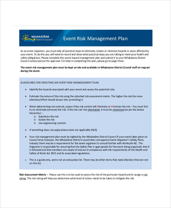 Risk Management Plan Templates 12 Free Word Excel PDF Samples 