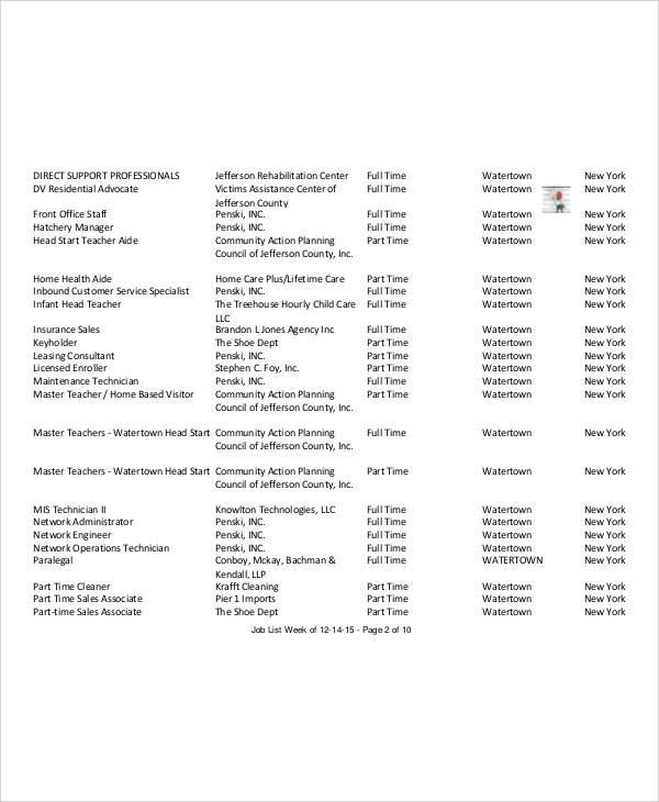 6 Job List Templates Free Samples Examples Format Download