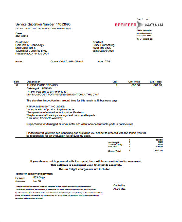 16+ Service Quotation Templates - Word, Excel, PDF