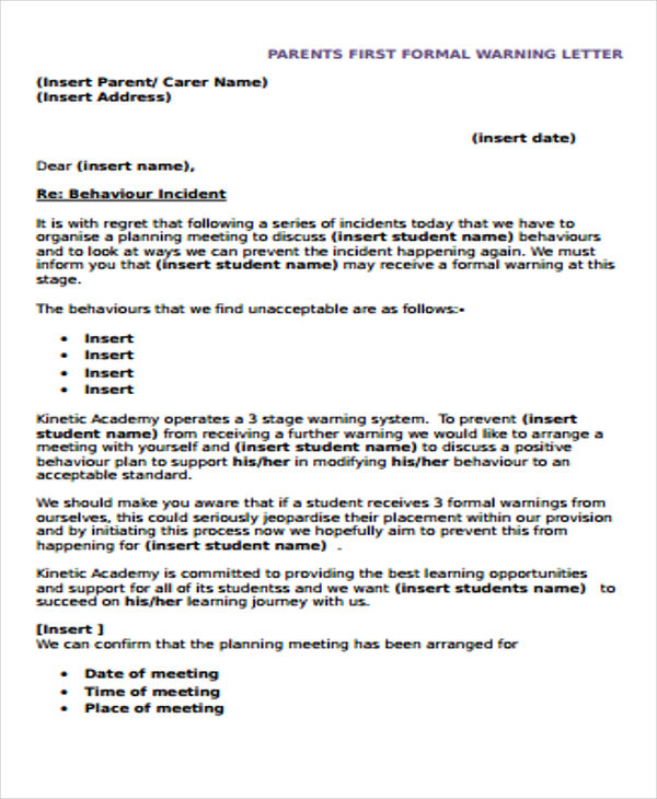 First Warning Letter Templates - 10+ Free Samples, Examples Format Download