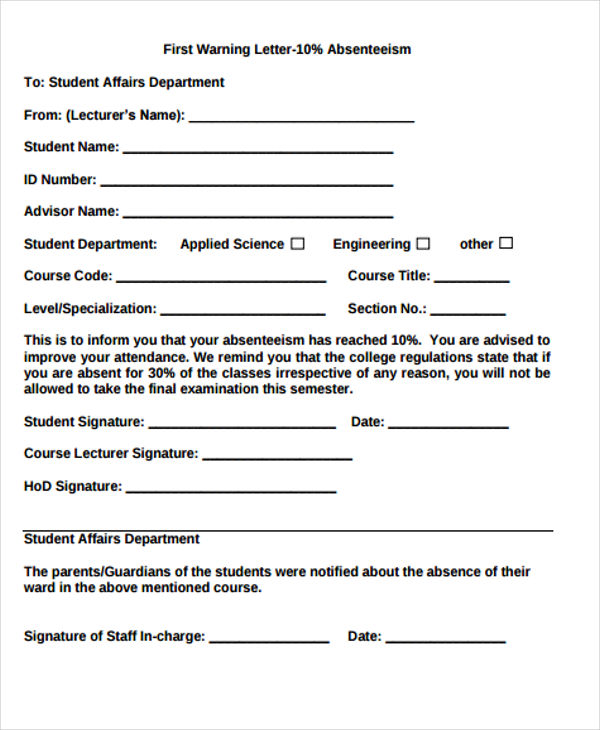 First Warning Letter Templates - 10+ Free Samples, Examples Format Download