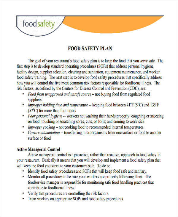 Food Safety Plan Template Printable Templates