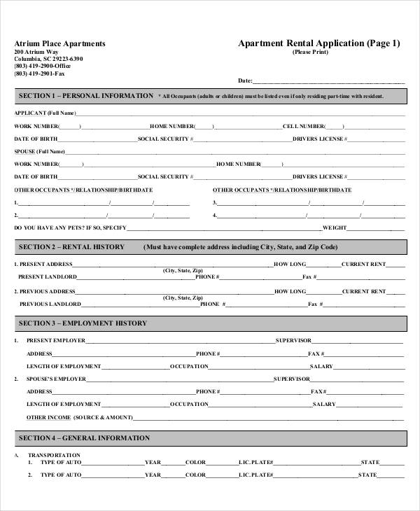Free Printable Rental Application Customize And Print