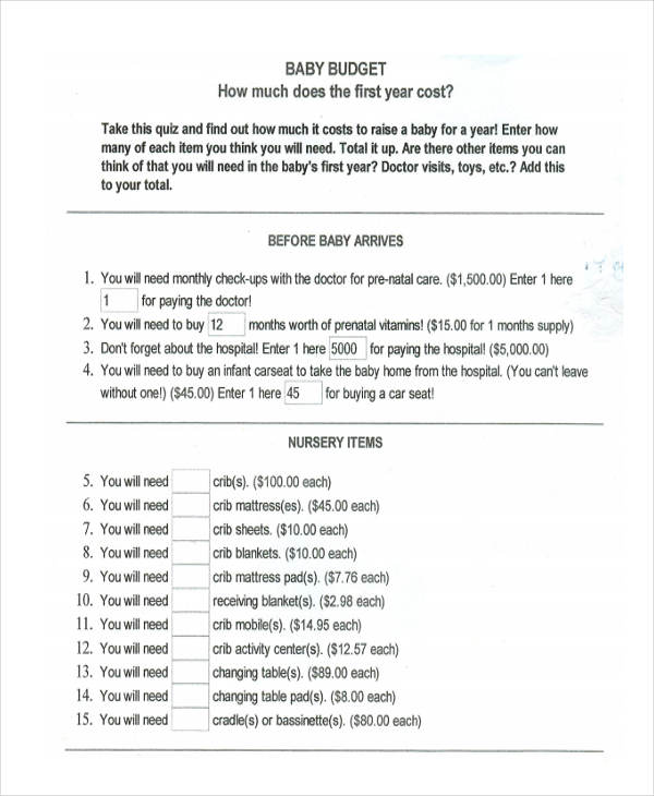 Baby Budget Templates - 8+ Free Word, PDF Format Download