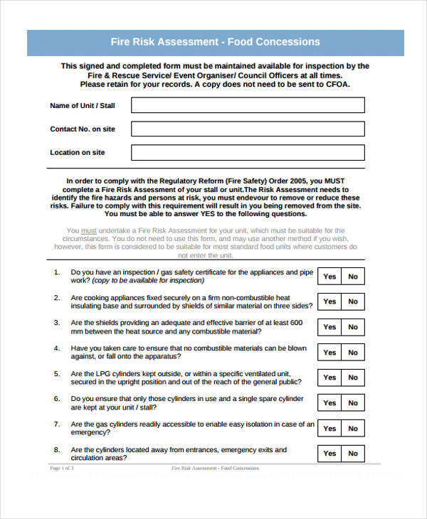 6+ Fire Risk Assessment Templates - Free Samples, Examples Format Download