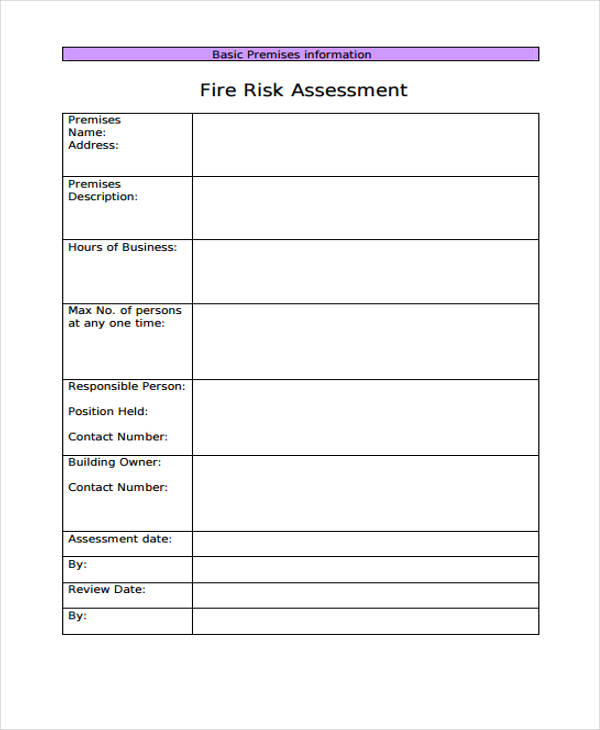 Fire Risk Assessment Form Template Free