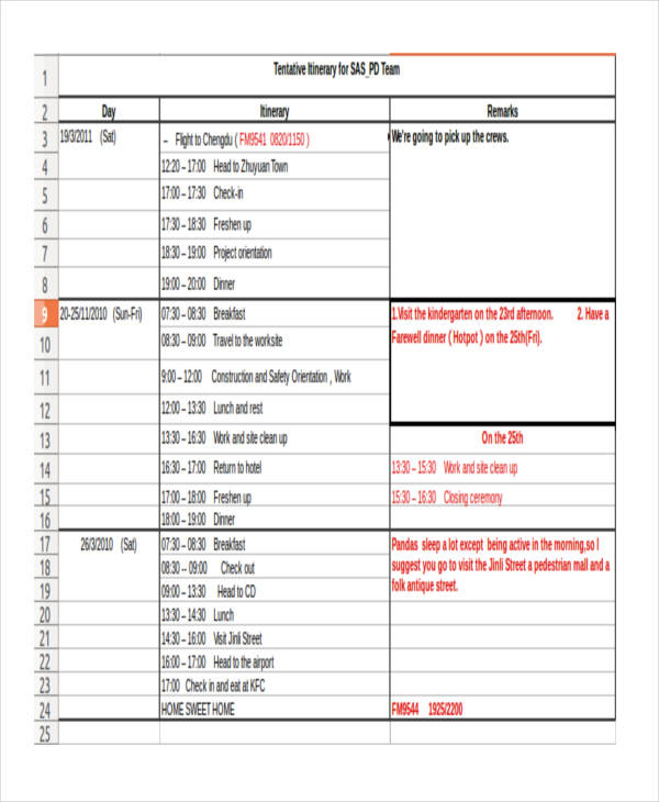 22 Itinerary Templates In Excel