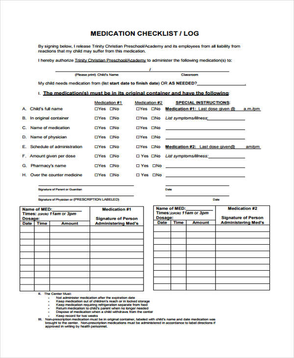 10+ Medication Checklist Templates - Free Samples, Examples Format Download